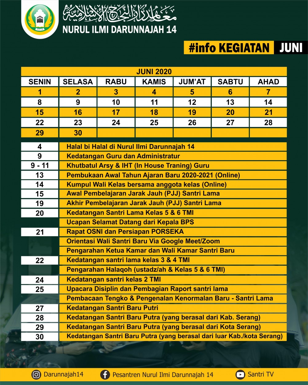 Kalender Pendidikan & Pengasuhan Darunnajah 14 bulan Juni & Juli